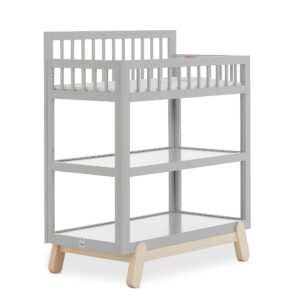 dream on me hygge changing table in pebble grey oak, greenguard gold & jpma certified, comes with safety belts & 1” changing pad, easy to clean, safe wooden furniture