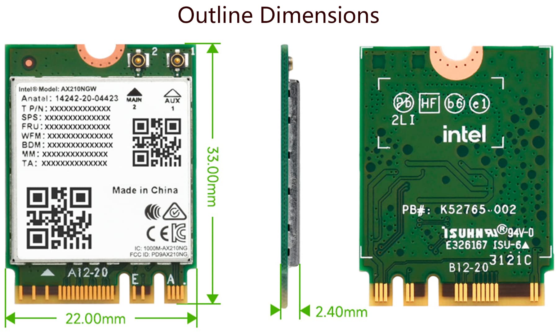 WiFi 6E AX210 NGW Wireless AX210 WiFi Card, AX210 NIC Wireless Module, Gigabit 2.4G/5G/6GHz Tri Band Wi-Fi 6E, 802.11AX Standard, Bluetooth 5.2,MU-MIMO, Support Linux, Windows 10/8.1/8/7, etc.