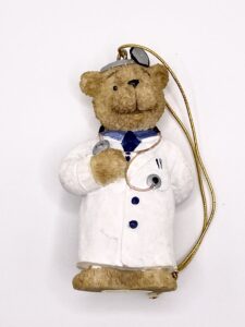 doctor bear hanging ornament with stethoscope and white lab coat