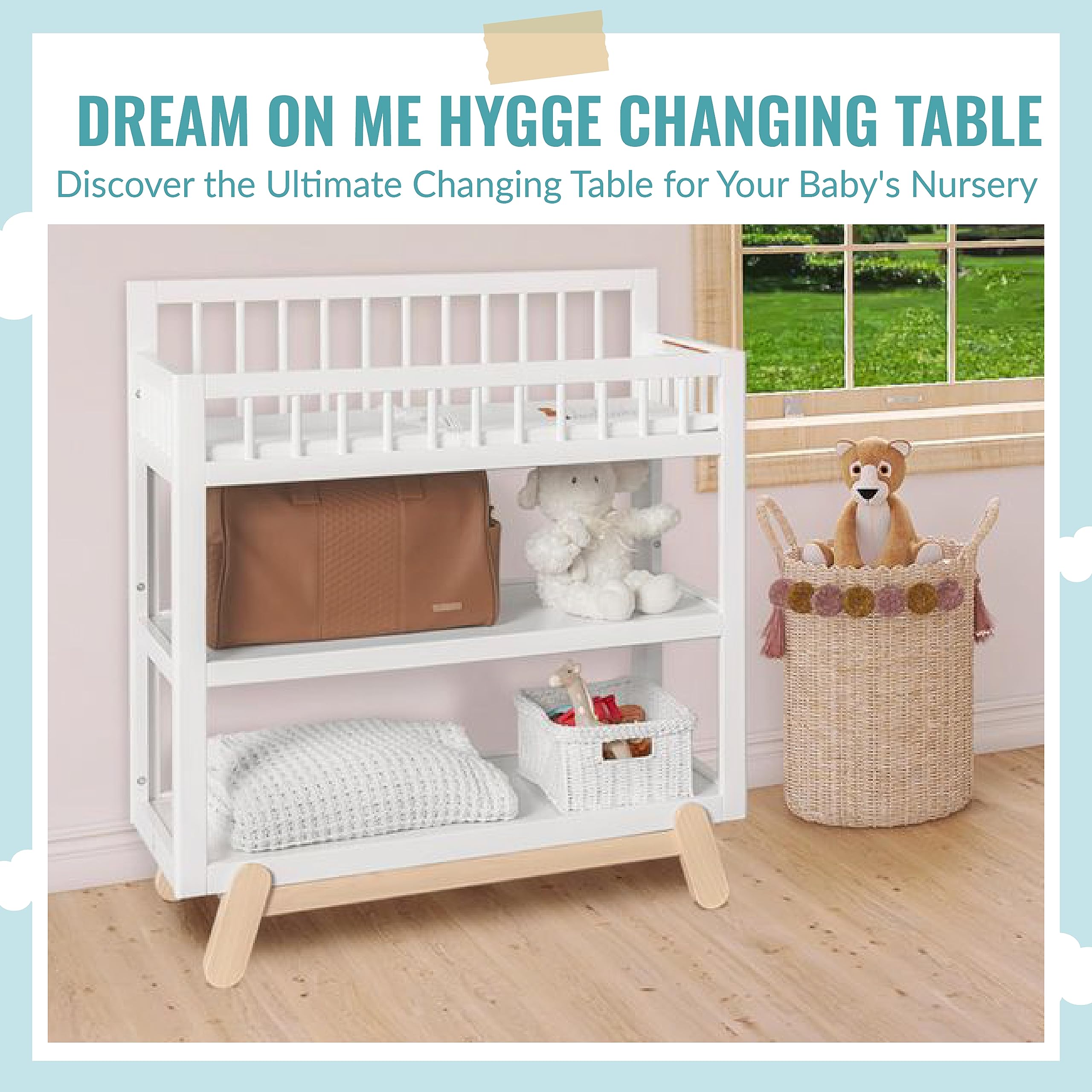 Dream On Me Hygge Changing Table in Weathered Vintage Oak, Greenguard Gold & JPMA Certified, Comes with Safety Belts & 1” Changing Pad, Easy to Clean, Safe Wooden Furniture