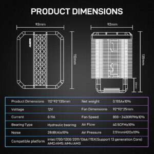 ALSEYE M90 CPU Cooler, Hidden Fan Designed Dual Tower Air-Cooled CPU Cooler with ARGB Light Effect Cover Compatible with Both Intel and AMD Platform, LGA1700 Supported (M90 White)