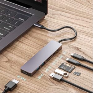 USB C Hub, 7 in 1 USB C to HDMI Multport Adapter Compatible for USB C Laptops and Other Type C Devices (4K HDMI USB3.0*2 SD/TF Card Reader 100W PD)