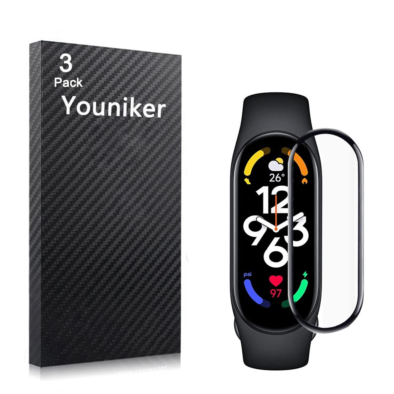 Youniker 3 Pack Compatible with Xiaomi Mi Band 7 Screen Protector Film for Xiaomi Smart Band 7 Screen Protectors Foils 3D Full Coverage Screen Cover Crystal Clear Anti-Scratch