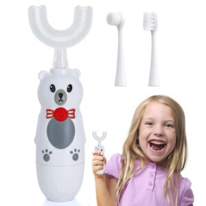 caromolly kids electric toothbrush, u-shaped automatic toothbrush,360° cleaning with three types of brush heads,special design for 7-12 years, white