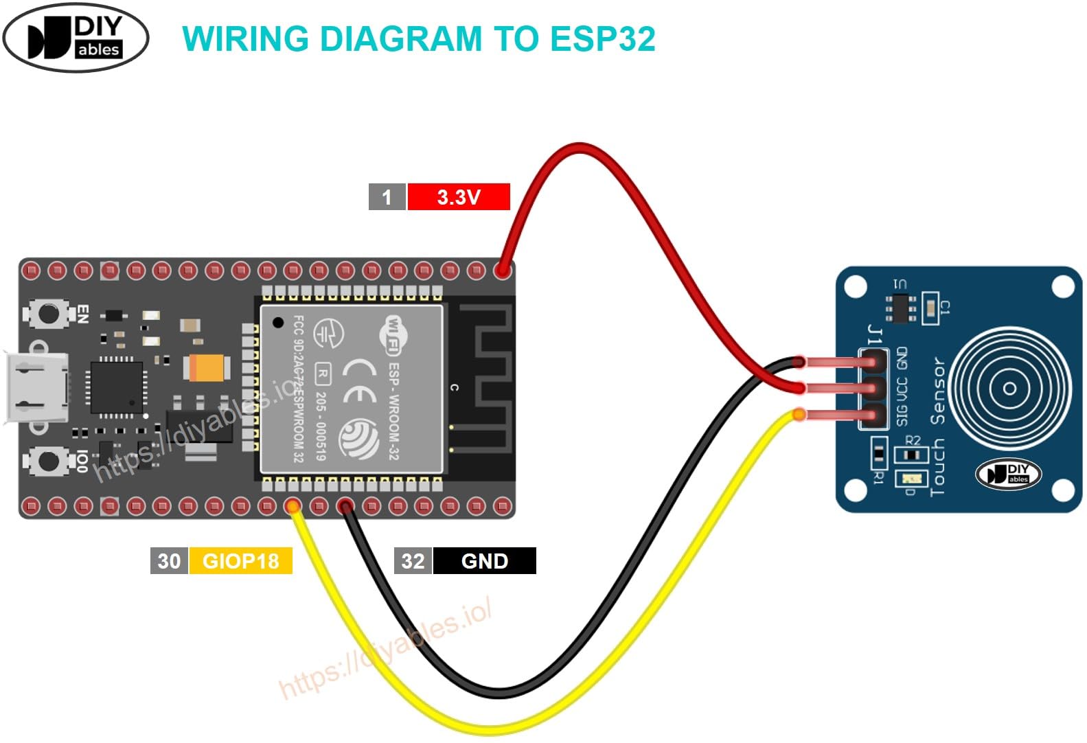 DIYables Touch Sensor Button Switch for Arduino, ESP32, ESP8266, Raspberry Pi, 2 Pieces