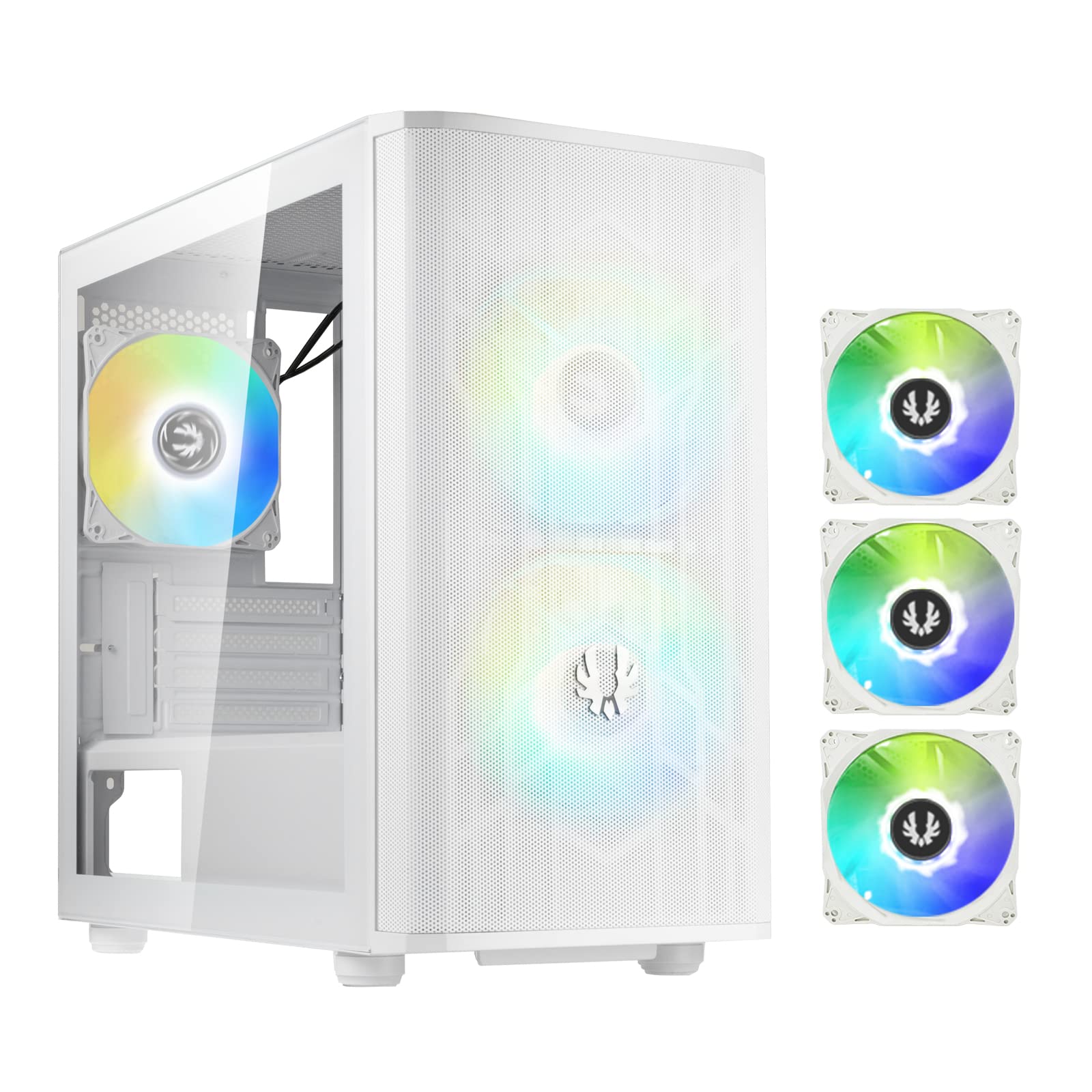 BitFenix Nova Mesh mATX (Micro ATX, Mini ITX) High Airflow PC Gaming Case ARGB Edition White, 3 x ARGB Fans Pre-Installed, 240mm AIO Support at Top, GPU Length Support Up to 345mm (Micro ATX, White)