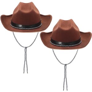 jeyiour 2 pieces children cowboy hat baby sized cowboy hat western cowgirl hat brown infant hat with adjustable strap for kids girls and boys accessories (2-6 years)