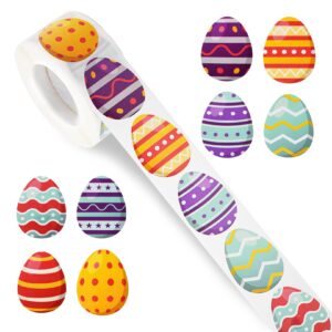 500 pieces 1.5 inches easter stickers roll for kids - assorted bunny egg pattern label stickers for easter day decorations self adhesive seals crafts for envelope box bag baskets (egg)