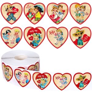 whaline 1000pcs valentine's day stickers vintage heart shape self-adhesive stickers roll retro style boy girl prints envelope sealing stickers for wedding anniversary invitation greeting cards decor