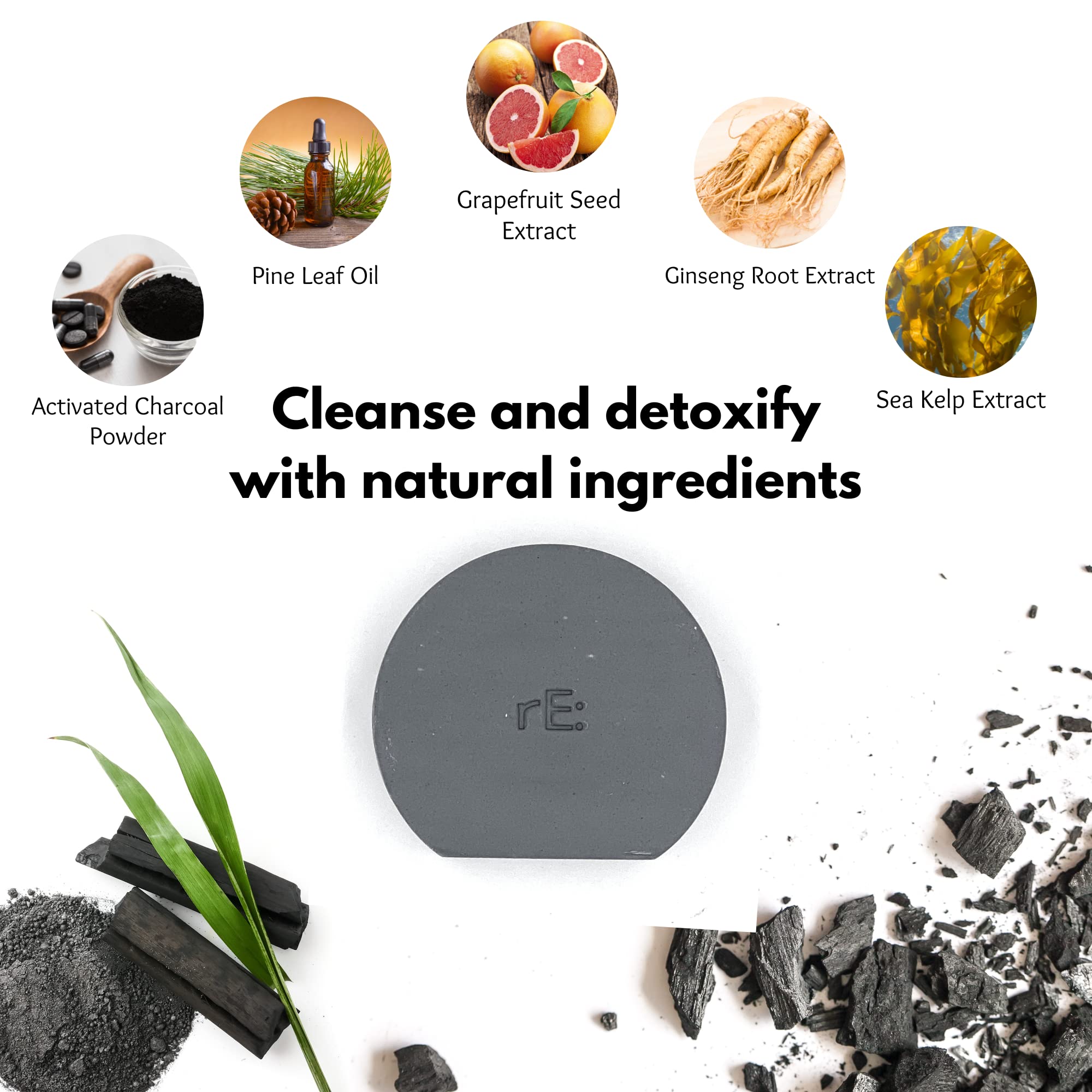 REKURATOR Detoxifying Shampoo Bar with Activated Charcoal, Brown Rice Extracts and Natural Ingredients - Sulfate-free, Paraben-free, Cruelty-free, Phthalate-free, pH balanced 100% Vegan, Zero-Waste