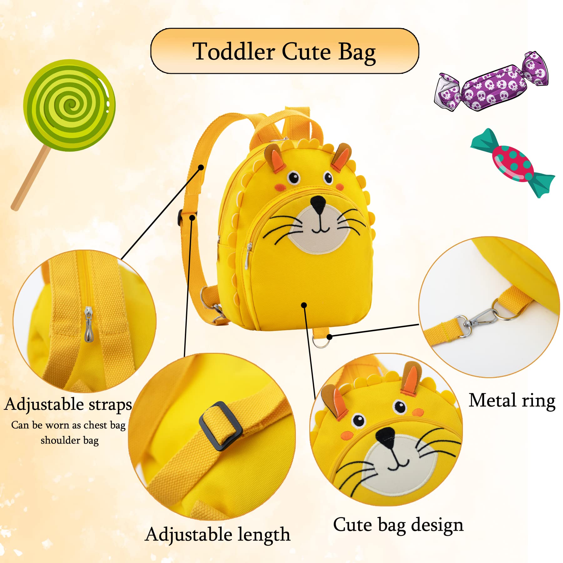 Toddlers Cute Animal Chest Backpacks with Leash Anti-Lost Wristlets Child Kids Link Safety Harness, for Baby Girl Boy 3-6 Years,Lion