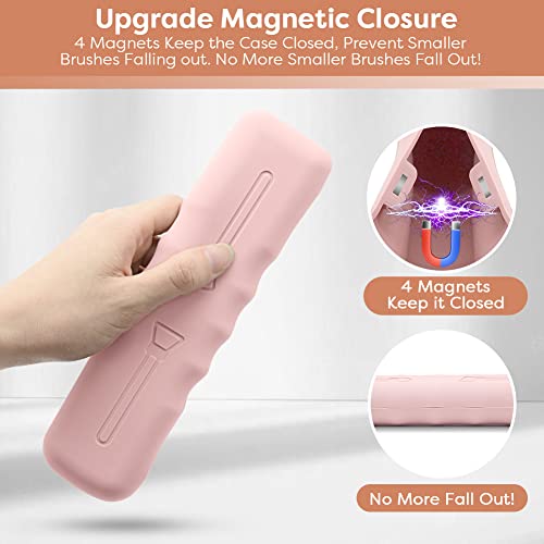 4Pack Makeup Brush Sponge Holder,Silicone Makeup Brush Covers Bag Travel Beauty Blender Holders Suctioned Drying Stand,Magnetic Makeup Brushes Case Organizer for Traveling Cute Portable-Pink,Khaki