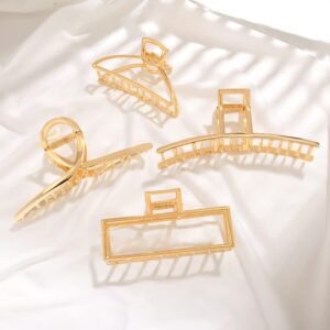 4pcs Metal Gold Hair Clips for Women, Geometry Square Cross Big Small Hair Clamps Jaw Crab Barrette for Thick Thinner Long Hair, Fashion Women's Hair Accessories Styling Tools Gifts