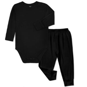 aablexema baby bodysuit and pant set rayon - unisex infant long sleeve bodysuit & pant clothes set for boys girls(black,3-6m)