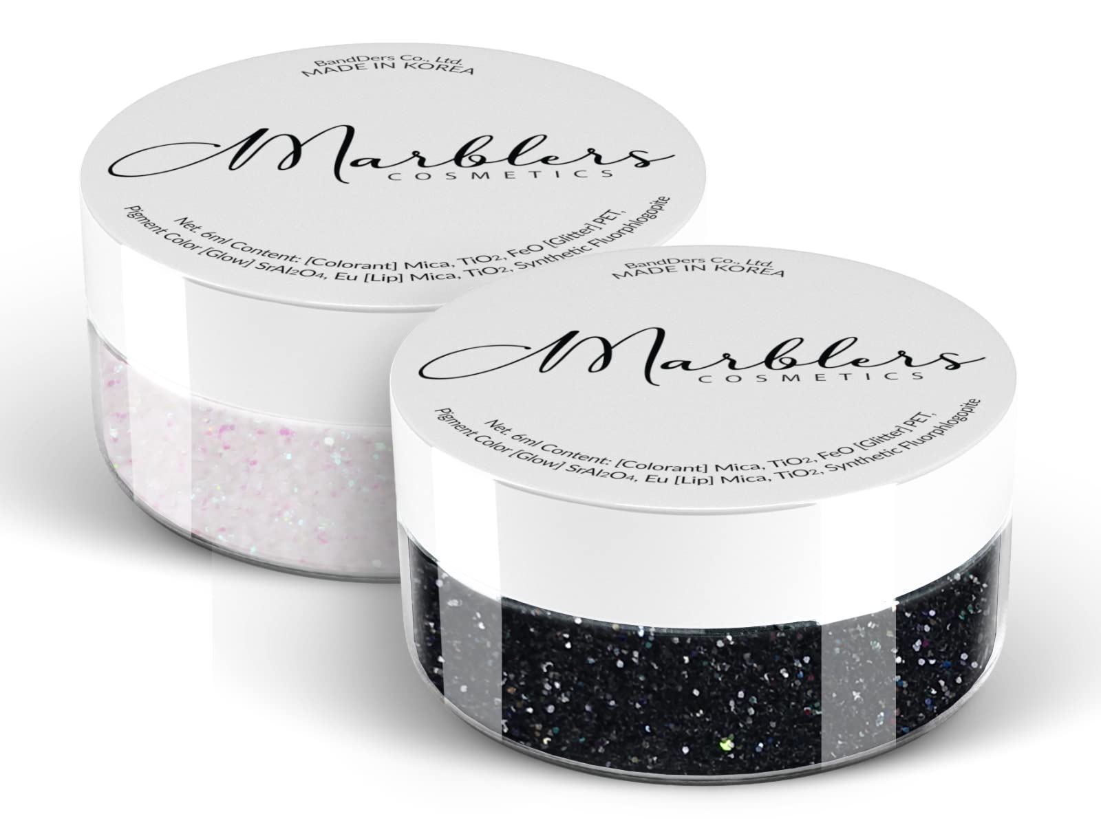 MARBLERS Cosmetic Grade Fine Glitter Duo [Black Knight & Rainbow White] 0.36oz (10g) | Non-Toxic | Vegan | Cruelty-Free | Eyeshadow, Nail Polish, Nail Art | Festival, Rave & Party Makeup | Body & Face