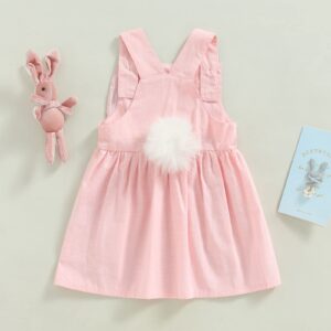 woshilaocai Toddler Baby Easter Outfits Girls Sleeveless Romper/Dress Retro Bunny Spring Matching Clothes (2-3T,Cotton Linen Dress-Pink)