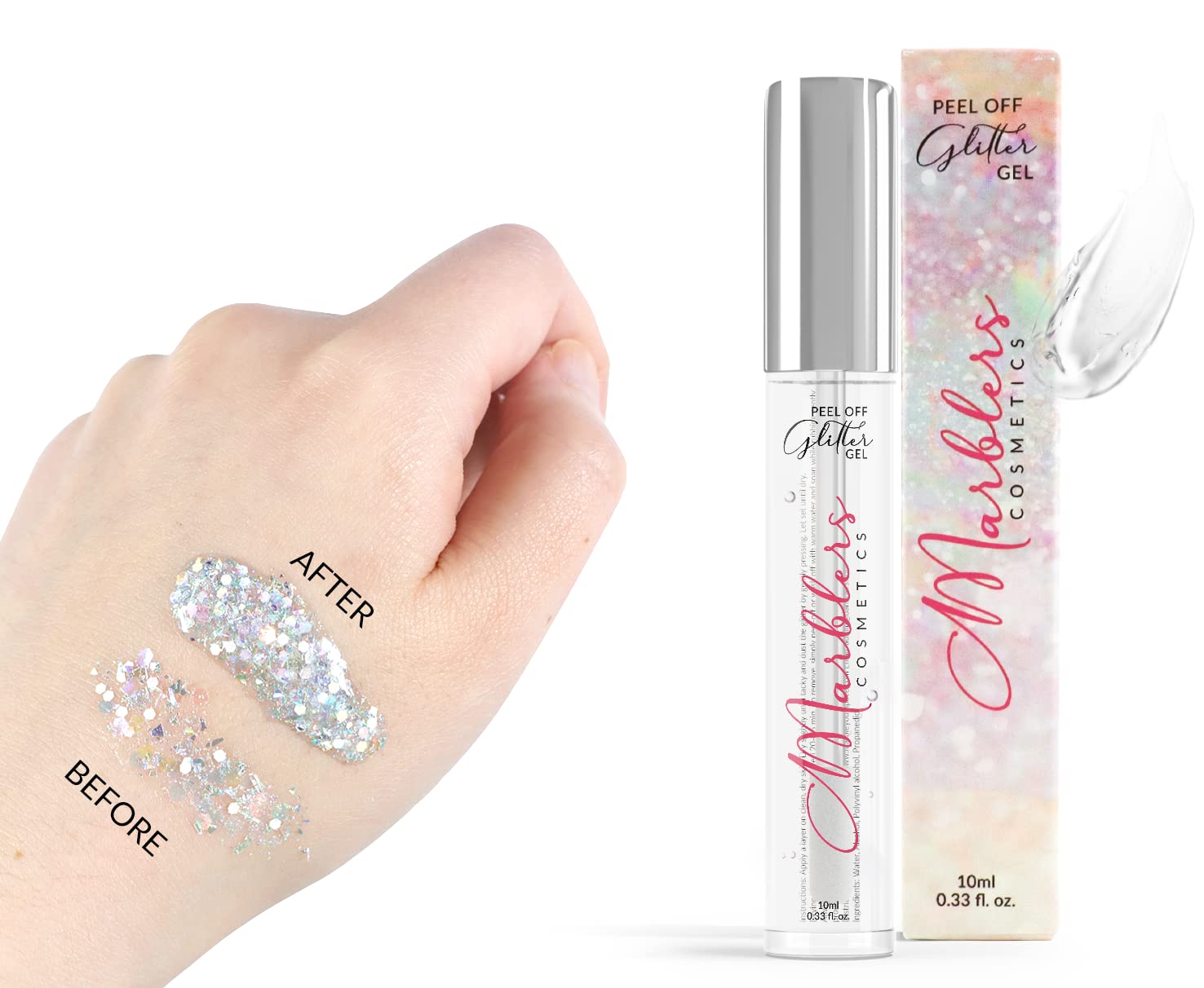 MARBLERS Cosmetic Grade Fine Glitter Duo [Black Knight & Rainbow White] 0.36oz (10g) | Non-Toxic | Vegan | Cruelty-Free | Eyeshadow, Nail Polish, Nail Art | Festival, Rave & Party Makeup | Body & Face