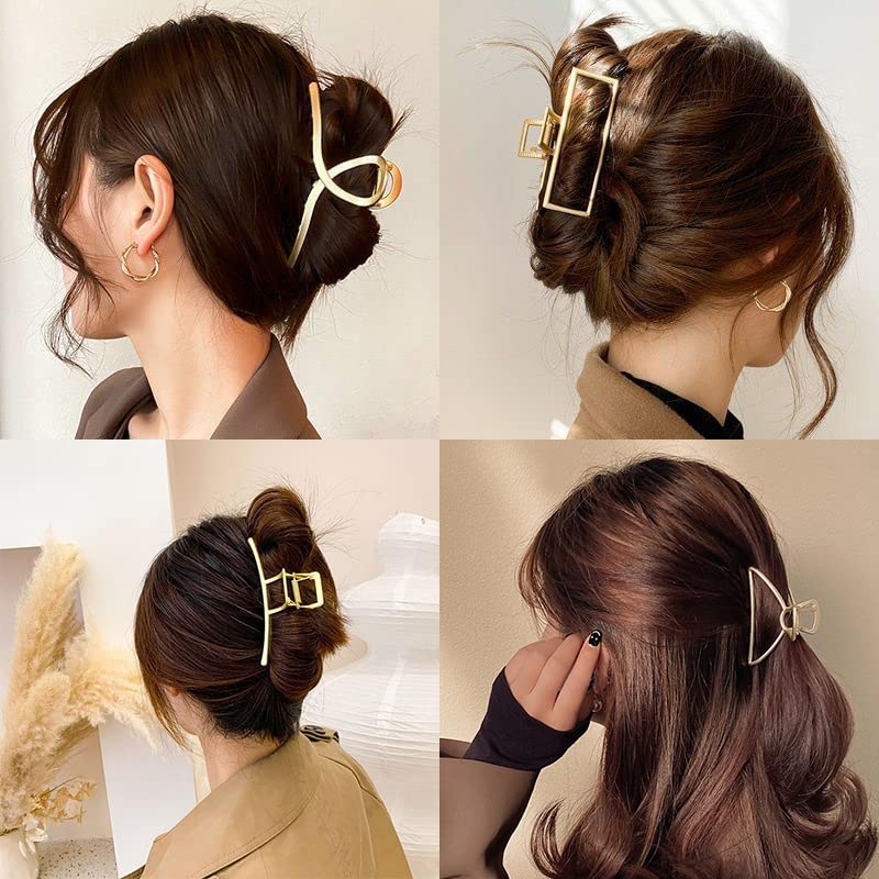 4pcs Metal Gold Hair Clips for Women, Geometry Square Cross Big Small Hair Clamps Jaw Crab Barrette for Thick Thinner Long Hair, Fashion Women's Hair Accessories Styling Tools Gifts