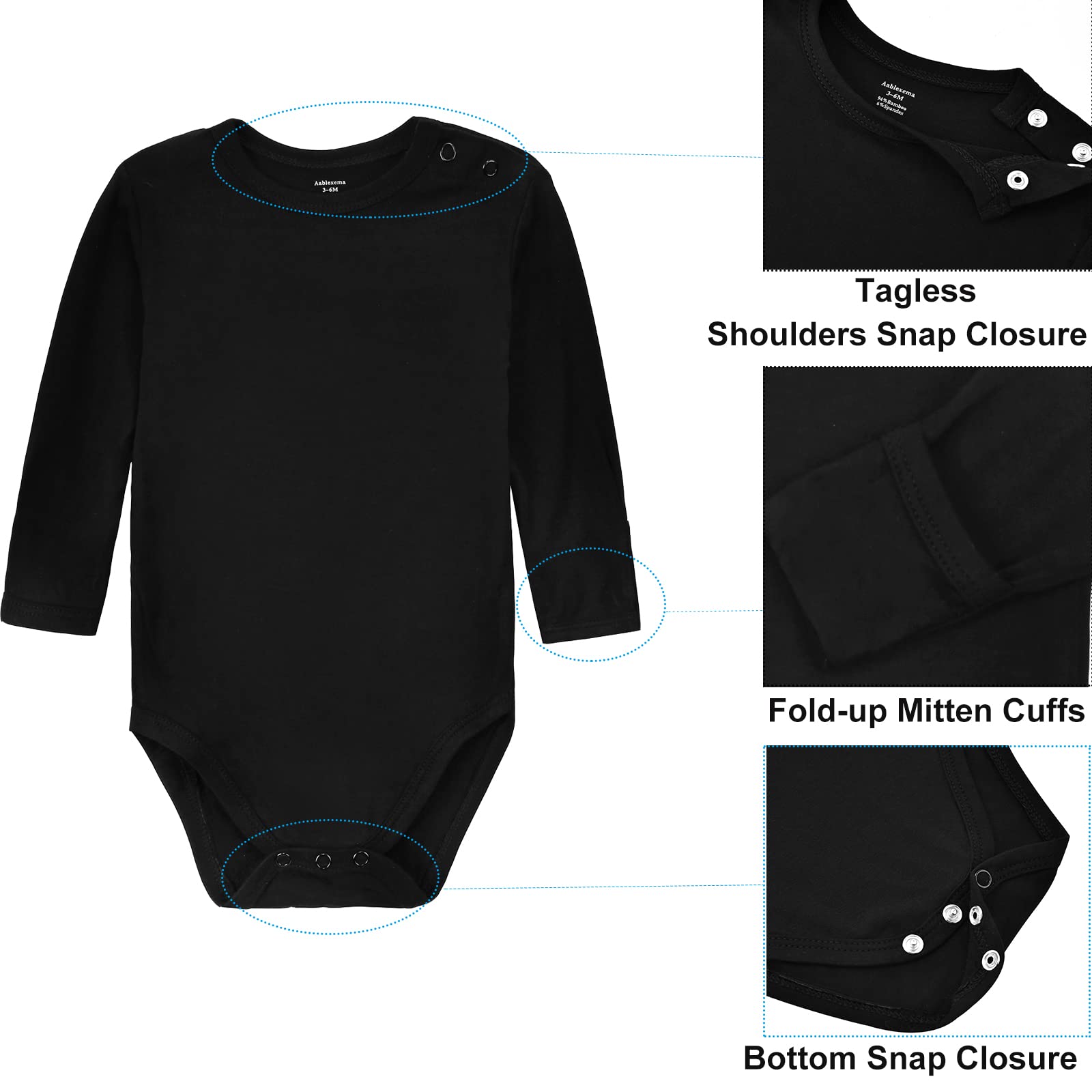 Aablexema Baby Bodysuit and Pant Set Rayon - Unisex Infant Long Sleeve Bodysuit & Pant Clothes Set for Boys Girls(Black,3-6m)