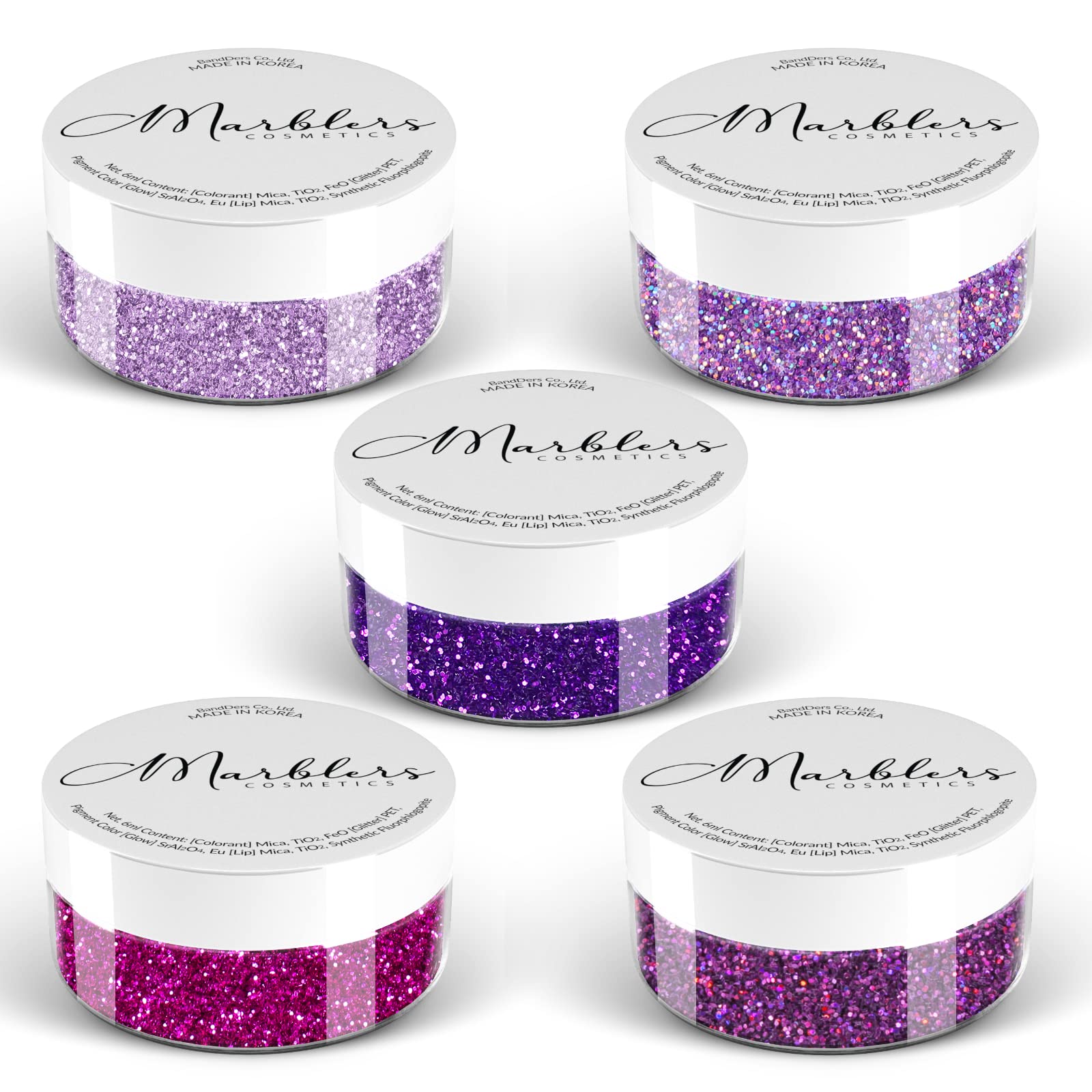 MARBLERS Cosmetic Grade Fine Glitter 5-Pack [Purple Mood] 0.90oz (25g) | Non-Toxic | Vegan | Cruelty-Free | Eyeshadow, Nail Polish, Nail Art | Festival, Rave & Party Makeup | Body & Face