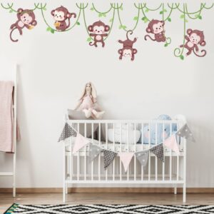 Suplanet Monkey Wall Stickers Jungle Wall Decor Safari Wall Decals for Kids Baby Boys Room Nursery Wall Decor Home Decoration for Bedroom Playroom