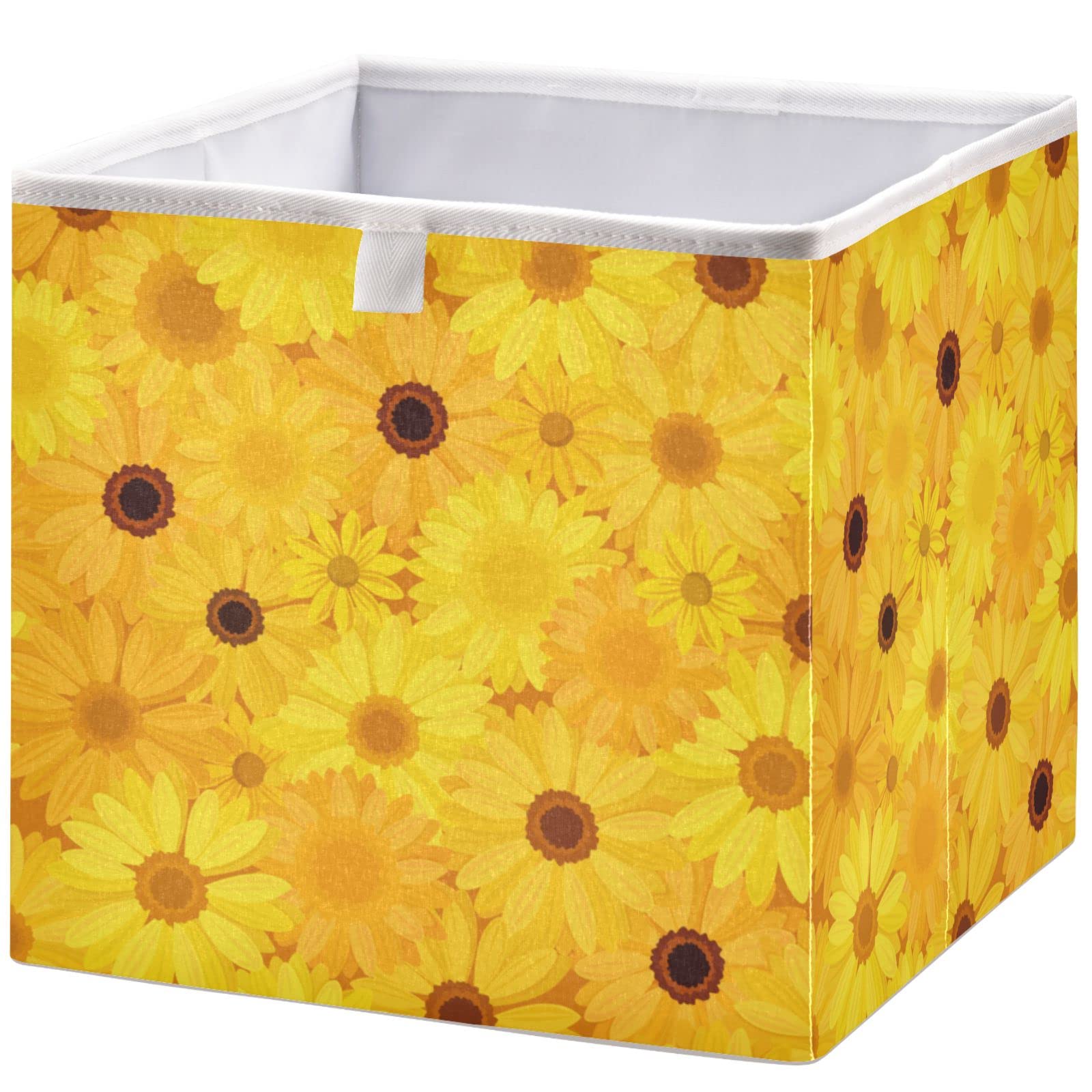 visesunny Closet Baskets Yellow Sunflower All Print Storage Bins Fabric Baskets for Organizing Shelves Foldable Storage Cube Bins for Clothes, Toys, Baby Toiletry, Office Supply