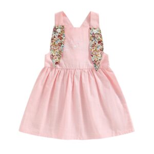 woshilaocai toddler baby easter outfits girls sleeveless romper/dress retro bunny spring matching clothes (2-3t,cotton linen dress-pink)