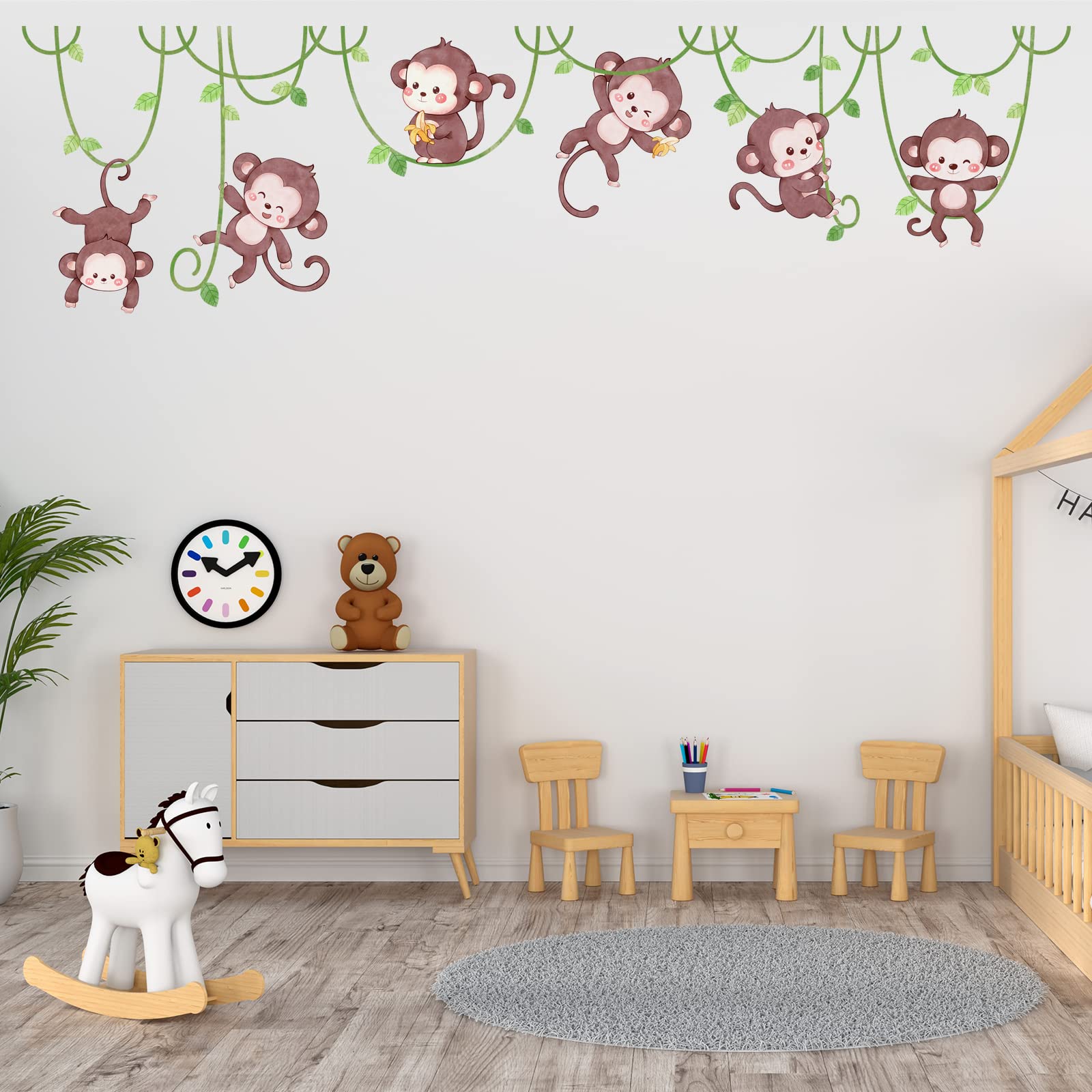 Suplanet Monkey Wall Stickers Jungle Wall Decor Safari Wall Decals for Kids Baby Boys Room Nursery Wall Decor Home Decoration for Bedroom Playroom