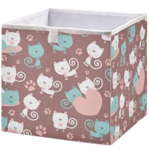 visesunny closet baskets cat in love storage bins fabric baskets for organizing shelves foldable storage cube bins for clothes, toys, baby toiletry, office supply