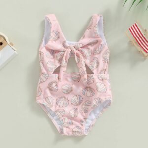 Toddler Baby Girls One Piece Swimsuit Sleeveless Floral Shell Print Swimwear Hollow Bathing Suit Baby Bikini Tankini (Pink Shell, 6-9 Months)