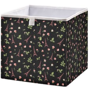 visesunny closet baskets eiffel tower red flower leaf storage bins fabric baskets for organizing shelves foldable storage cube bins for clothes, toys, baby toiletry, office supply