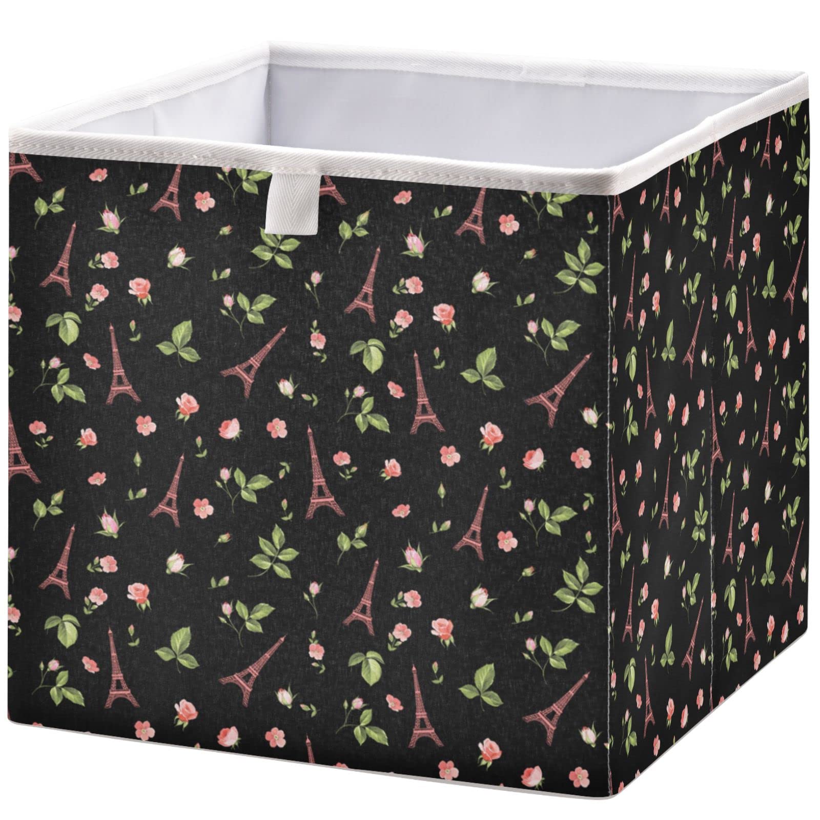 visesunny Closet Baskets Eiffel Tower Red Flower Leaf Storage Bins Fabric Baskets for Organizing Shelves Foldable Storage Cube Bins for Clothes, Toys, Baby Toiletry, Office Supply