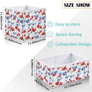 visesunny Closet Baskets Stylized Poppy Flower Storage Bins Fabric Baskets for Organizing Shelves Foldable Storage Cube Bins for Clothes, Toys, Baby Toiletry, Office Supply