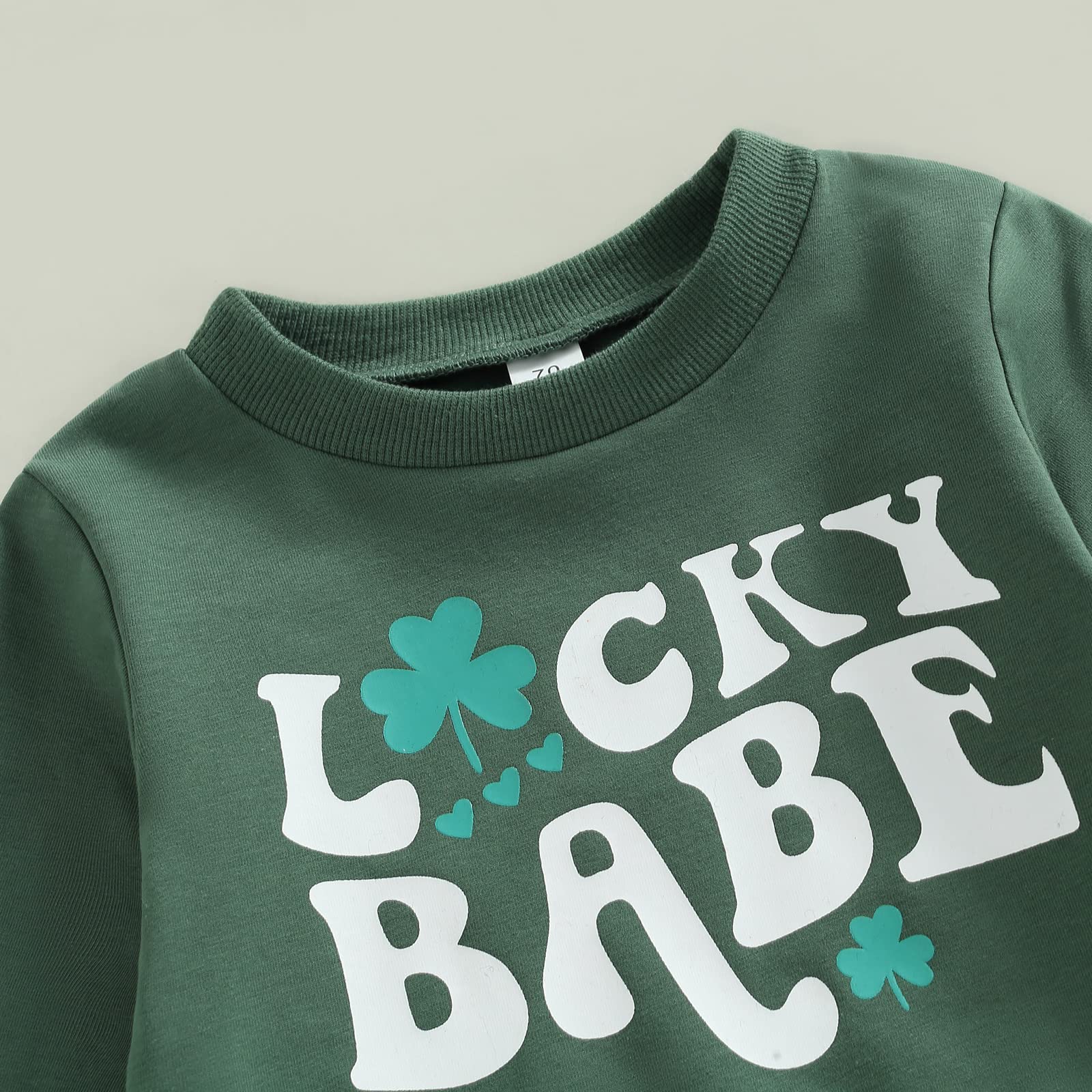 FIOMVA Toddler Baby Girl St Patrick's Day Outfit Luck of the Irish Long Sleeve Lucy Babe Sweatshirt Top Clover Bell Bottoms Pants Set 2pcs