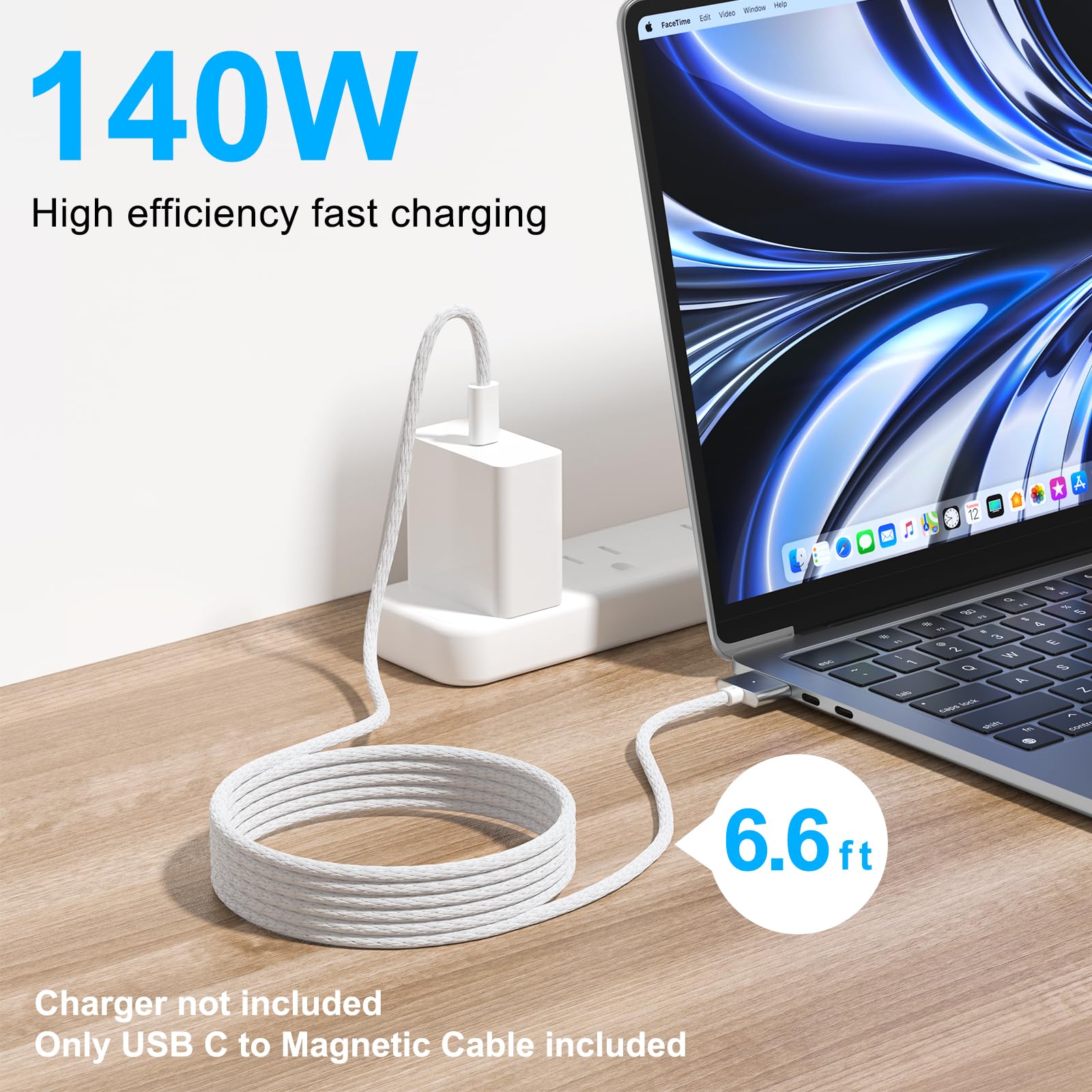 PonJel 140W USB C to Magnetic 3 Charging Cable Cord Compatible with MacBook Air (M2, 2022) and MacBook Pro (14-inch, M2, 2023), Pro (16-inch, M2, 2023), Pro (14-inch, 2021), Pro (16-inch, 2021) 6.6ft