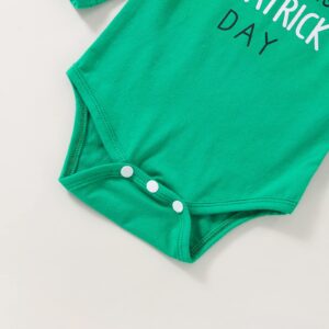 FIOMVA St. Patricks Day Outfit Set, Green 2Pcs Romper Bodysuit+Striped Pants, Infant Boys/Girls Clothing, 6-12 Months