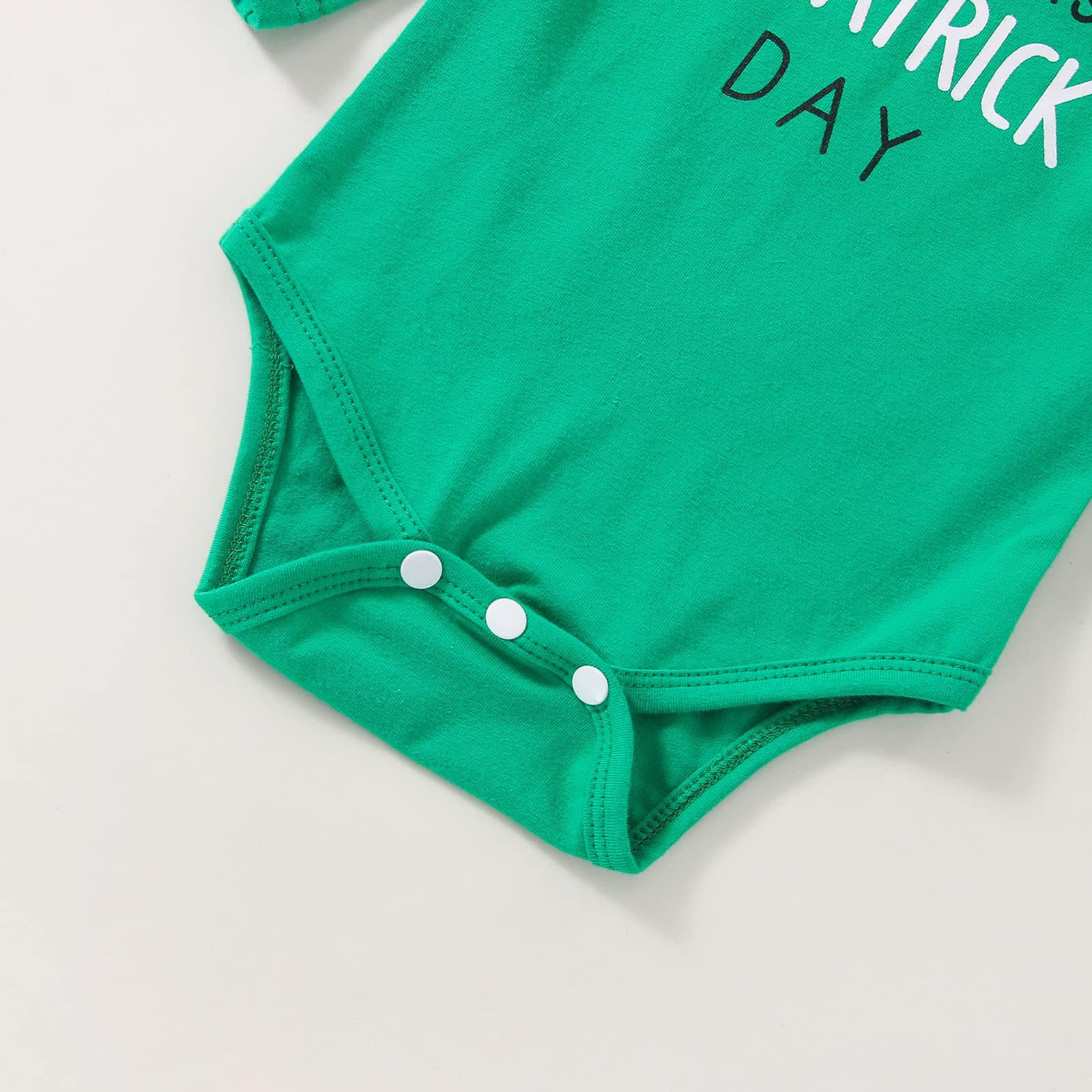 FIOMVA St. Patricks Day Outfit Set, Green 2Pcs Romper Bodysuit+Striped Pants, Infant Boys/Girls Clothing, 6-12 Months