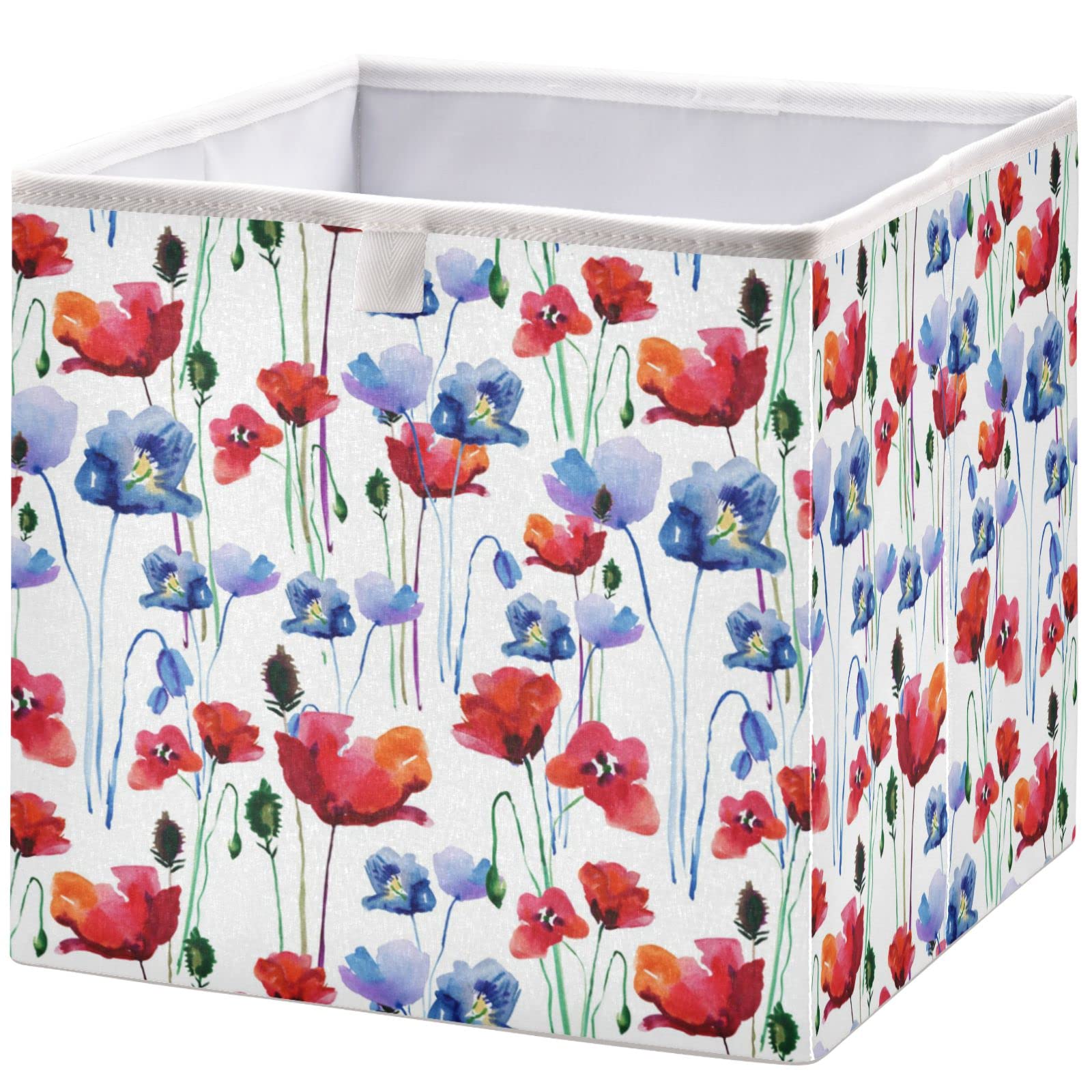 visesunny Closet Baskets Stylized Poppy Flower Storage Bins Fabric Baskets for Organizing Shelves Foldable Storage Cube Bins for Clothes, Toys, Baby Toiletry, Office Supply