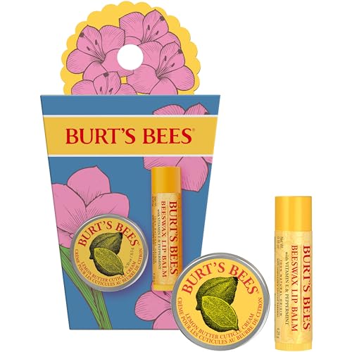 Burt's Bees Stocking Stuffers, Spring Surprise Set, Original Beeswax Lip Balm and Lemon Butter Cuticle Cream, Natural Origin Lip Moisturizer With Responsibly Sourced Beeswax Christmas Gifts, 2 Count