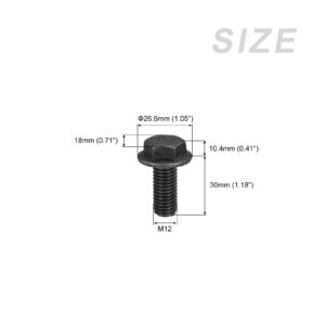 METALLIXITY Flanged Hex Head Bolts (M12x30mm) 3pcs, Hexagon Serrated Flange Bolt Fully Thread Screw - for House Construction Hardware Fasteners