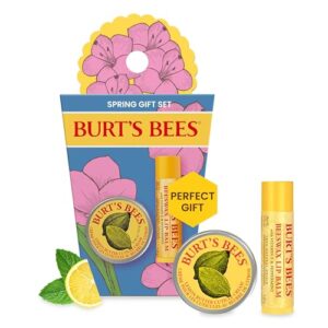 burt's bees stocking stuffers, spring surprise set, original beeswax lip balm and lemon butter cuticle cream, natural origin lip moisturizer with responsibly sourced beeswax christmas gifts, 2 count