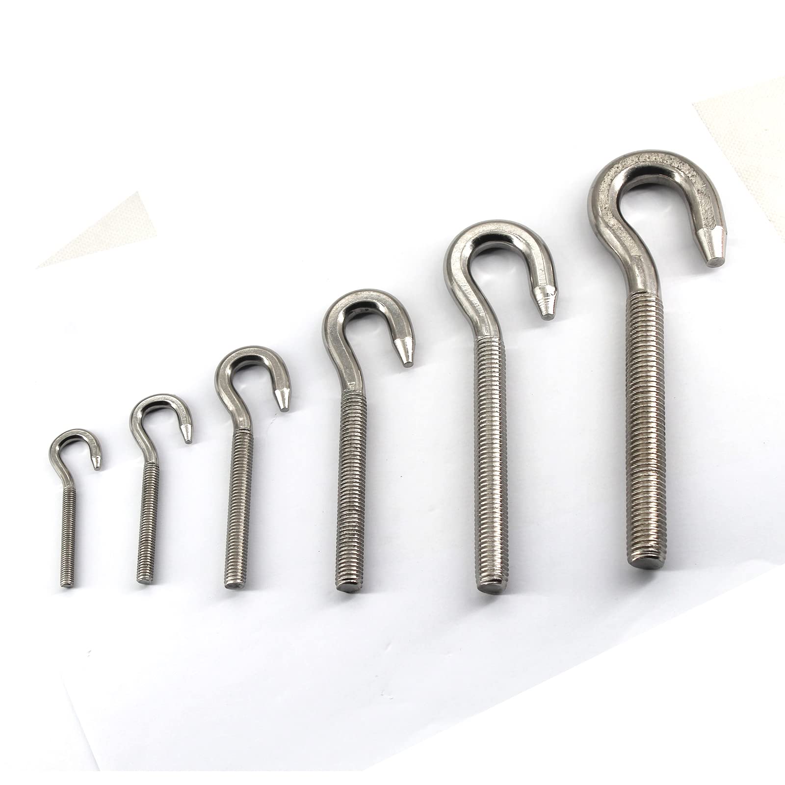 6Pcs Stainless Steel M10 Eye Bolt Long Shank Threaded Rod Round Hook Eyelet Bolt Screw