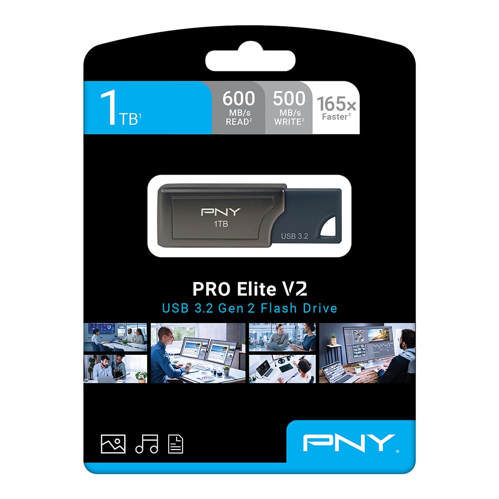 PNY P-FD1TBPROV2-GE 1TB PRO Elite V2 USB 3.2 Gen 2 Flash Drive â€“ 600MB/s, Gunmetal