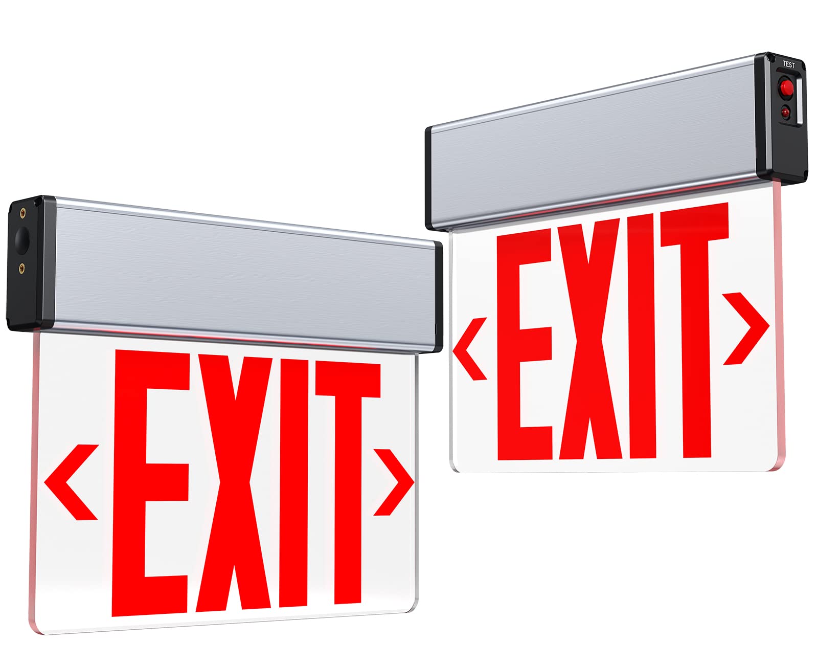 LED Edge Lit Exit Sign Aluminum Housing AC 120-347V Emergency Exit Light with Battery Backup Single Sided Acrylic Clear Panel Commercial Exit Signs, Top/Side/Wall Mount, UL Certified (2 Pack, Red)