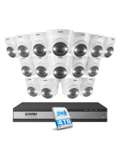 zosi 16channel 4k poe home security camera system outdoor indoor with 4tb hdd,16pcs 4k poe ip cameras,person vehicle detection,100ft night vision,2-way audio,16ch 4k nvr recorder for 24/7 recording