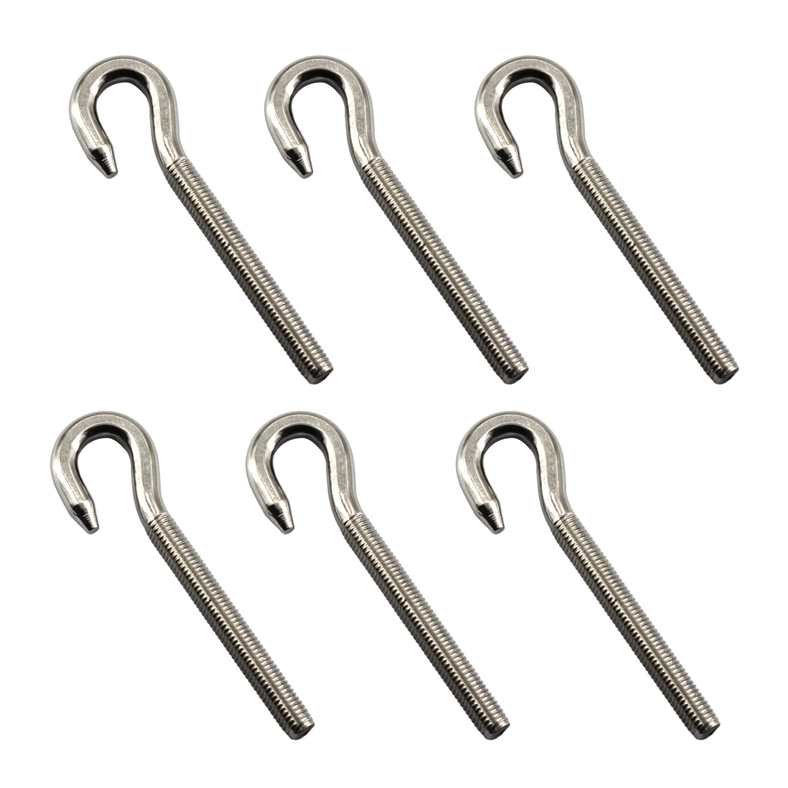 6Pcs Stainless Steel M10 Eye Bolt Long Shank Threaded Rod Round Hook Eyelet Bolt Screw