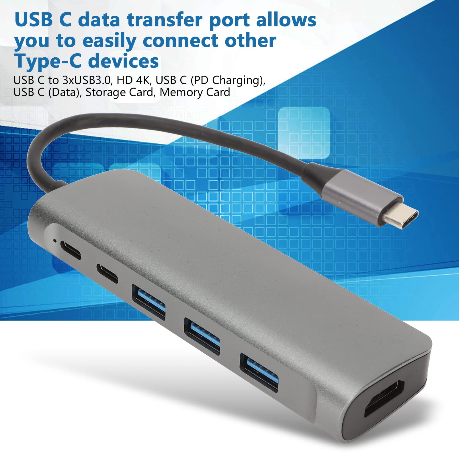 Septpenta 8 in 1 USB C Hub, 4K Resolution 100W High Speed Pass Through Charging, 5Gbps Data Transfer, 480MB/S Read/Write Speed for Connecting USB Peripherals, Hard Drives, Printers, Etc.