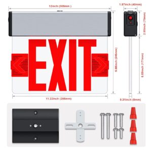 LED Edge Lit Exit Sign Aluminum Housing AC 120-347V Emergency Exit Light with Battery Backup Single Sided Acrylic Clear Panel Commercial Exit Signs, Top/Side/Wall Mount, UL Certified (2 Pack, Red)