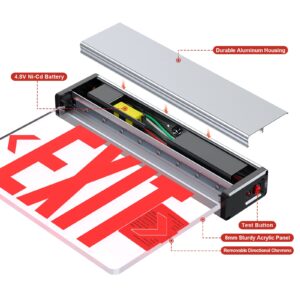 LED Edge Lit Exit Sign Aluminum Housing AC 120-347V Emergency Exit Light with Battery Backup Single Sided Acrylic Clear Panel Commercial Exit Signs, Top/Side/Wall Mount, UL Certified (2 Pack, Red)