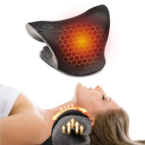 healine heated neck stretcher cervical traction device with 6 foot usb, neck and shoulder relaxer for pain relief pillow